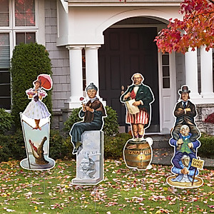 Haiyumaoyi Haunted Mansion Plastic Sculpture, 4pcs Halloween Yard Decorations with Stakes, Black