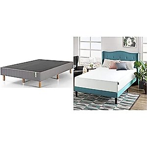 Zinus Good Design Award Winner Justina Metal Mattress Foundation / 16 Inch, Grey,King & 12 Inch Green Tea Memory Foam Mattress/CertiPUR-US Certified/Bed-in-a-Box/Pressure Relieving, King, White
