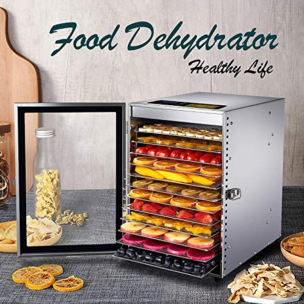 COLZER Food Dehydrator 12 Stainless Steel Trays, Food Dryer for Fruit, Meat, Beef, Jerky, Herbs, with Adjustable Timer and Temperature Control