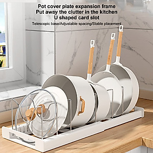 Expandable Pot and Pan Organizer for Cabinet,Anti Slip Adjustable Dividers Pot Lid Rack Holder for Cabinet Kitchen Cookware Bakeware Plate
