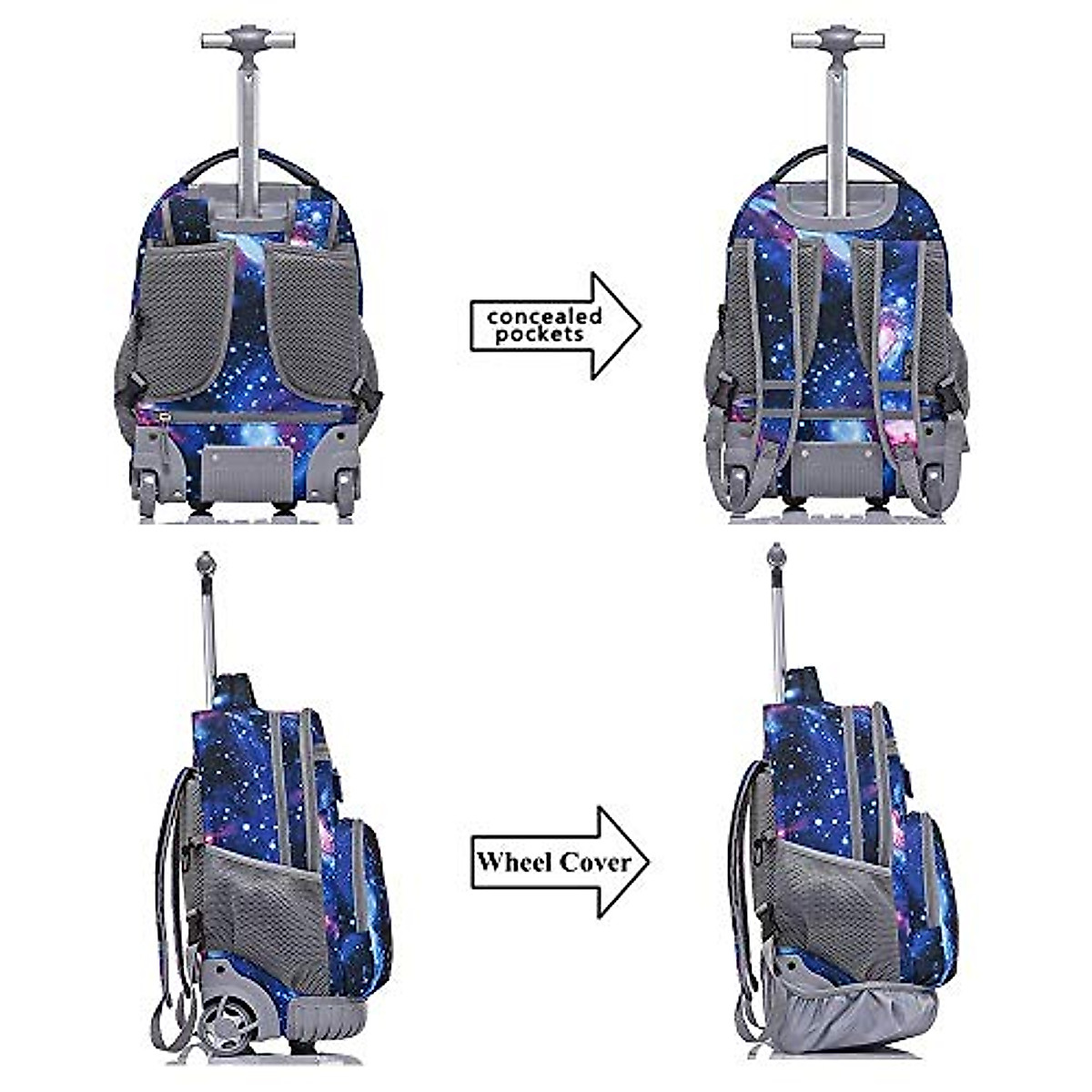 Tilami Rolling Backpack Laptop 18 inch with Lunch Bag, Galaxy