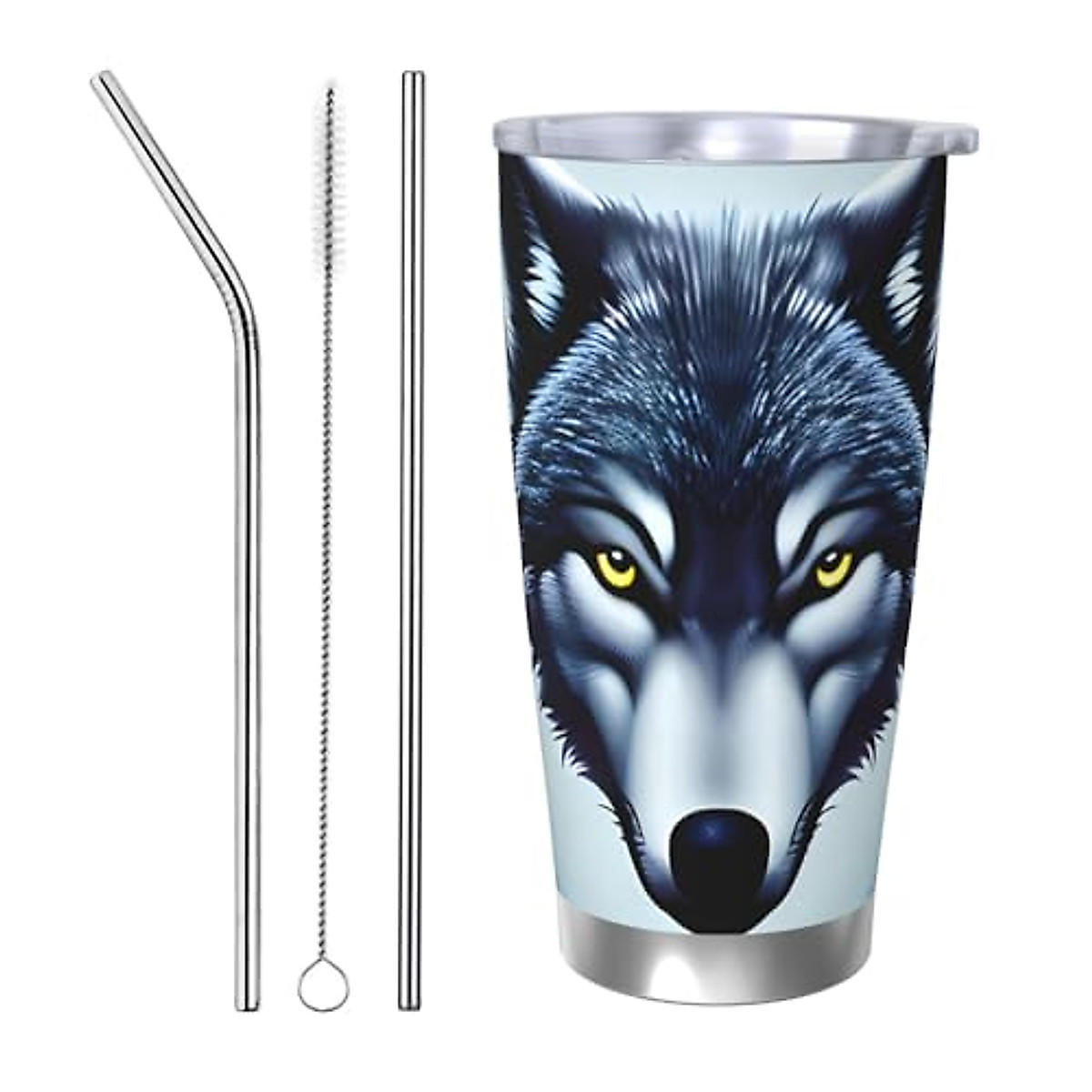 WXZYFP Car cup (single silver rim), can use a straw or drink directly, easy to use.Fierce wolf head