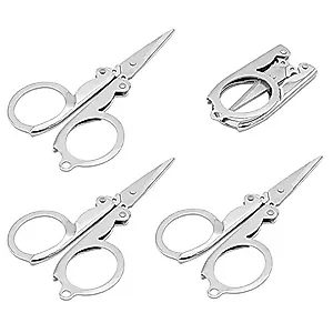 QUMENEY 4PCS Folding Scissors Portable Stainless Steel Scissors, Mini Foldable Travel Pocket Cutter, Small Compact Paper String Craft Scissors Cutter for Crafting, Camping, Emergency, Survival