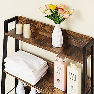 usikey Over The Toilet Storage Rack, 3-Tier Bathroom Shelf Over The Toilet, Multifunctional Toilet Storage Rack, Freestanding Above Toilet Stand with Metal Frame for Bathroom, Rustic Brown & Black