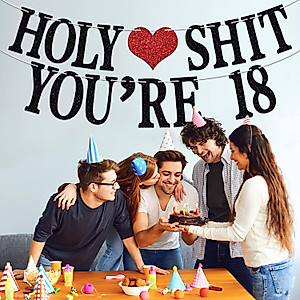 Holy Sh*t You're 18 Banner - Funny Happy 18th Birthday Bunting Sign, 18&Adultish, Cheers to 18 Years, 18 Years Old Birthday/Anniversary Party Decorations Supplies for Boys Girls