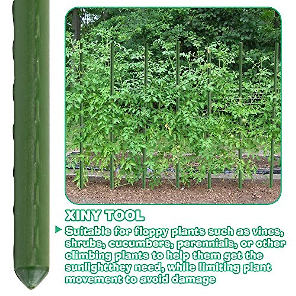Xiny Tool Garden Stakes, 25 Pack 4 Ft Steel Plant Garden Tomato Stakes with Plastic Coat for Climbing Plants (25 Pack 48 Inch)
