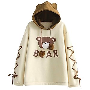 Blouse for Women Long Sleeve Kimloog Women Wear A Bear Cap Top Long Sleeve With A Ribbon Hair Ball Cute Sweater 2XL [video game] [video game]