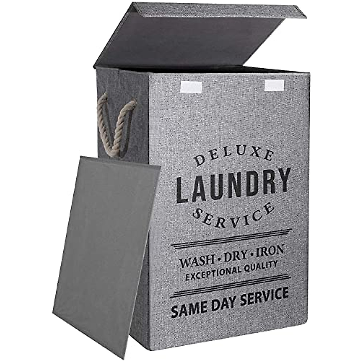 U Trip Laundry Basket with Lid, 85L Large Deluxe Laundry Baskets - Collapsible Foldable Laundry Hamper Canvas Storage Basket Bin for Clothes Washing Bedroom Organizer Toy Collection (Grey)