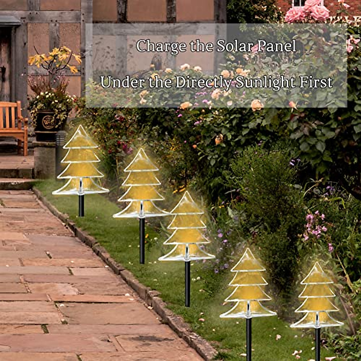 ooLALoo Solar Led Pathway Lights Christmas Tree Path Light for Christmas Holiday Decoration Waterproof Garden Light Yard Decoration Warm White (Trees)