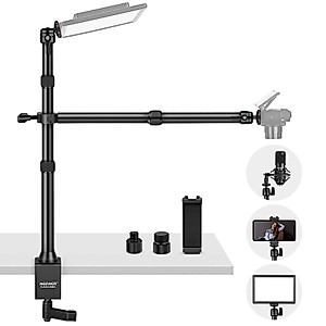 NEEWER Tabletop Overhead Camera Mount Stand with 2 Section Telescopic Extension Arm, Phone Holder, Ball Heads, Screw Adapters, Desk Light Stand for Camera, Phone, Webcam, Ring Light, TL253A+DS001