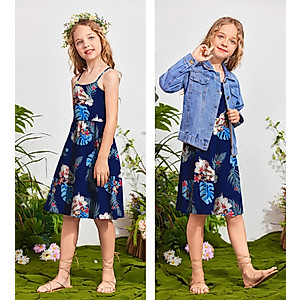 Arhiner Little Girls Casual Dress Spaghetti Strap Tropical Print Cami Dresses Flower 6-7Y