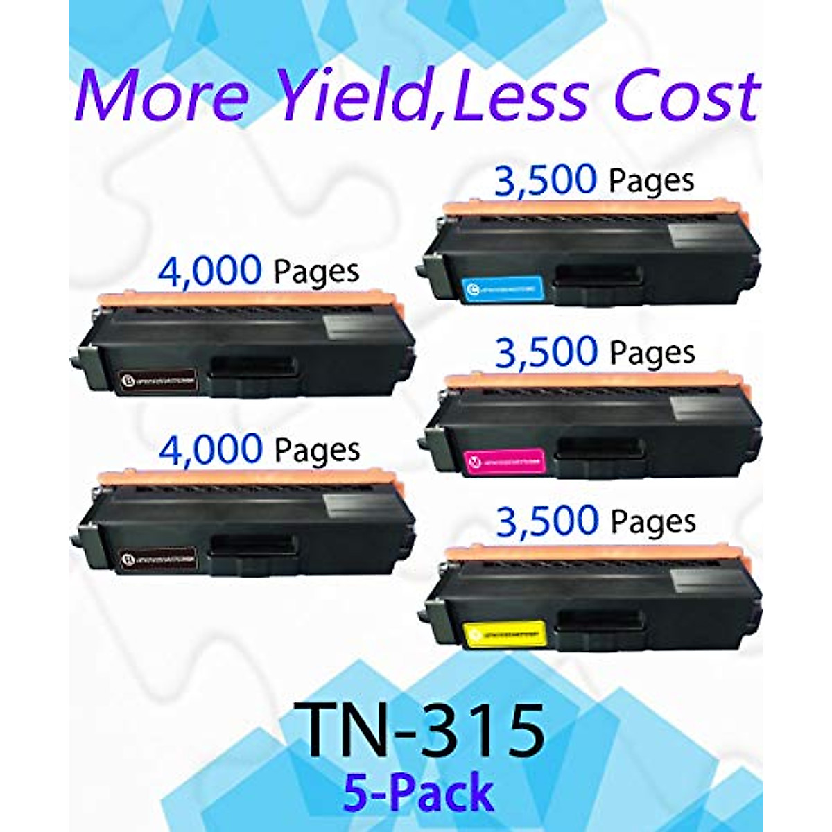 EASYPRINT (5-Pack, high Yield) Compatible TN-310 TN-315 Toner Cartridge TN310 TN315 Used for Brother HL-4140CN/4150CDN/4570CDWT, MFC-9460CDN/9560CDN/9970CDN,DCP-9055CDN/9270CDN, (2xBK, 1xC, 1xM, 1xY)