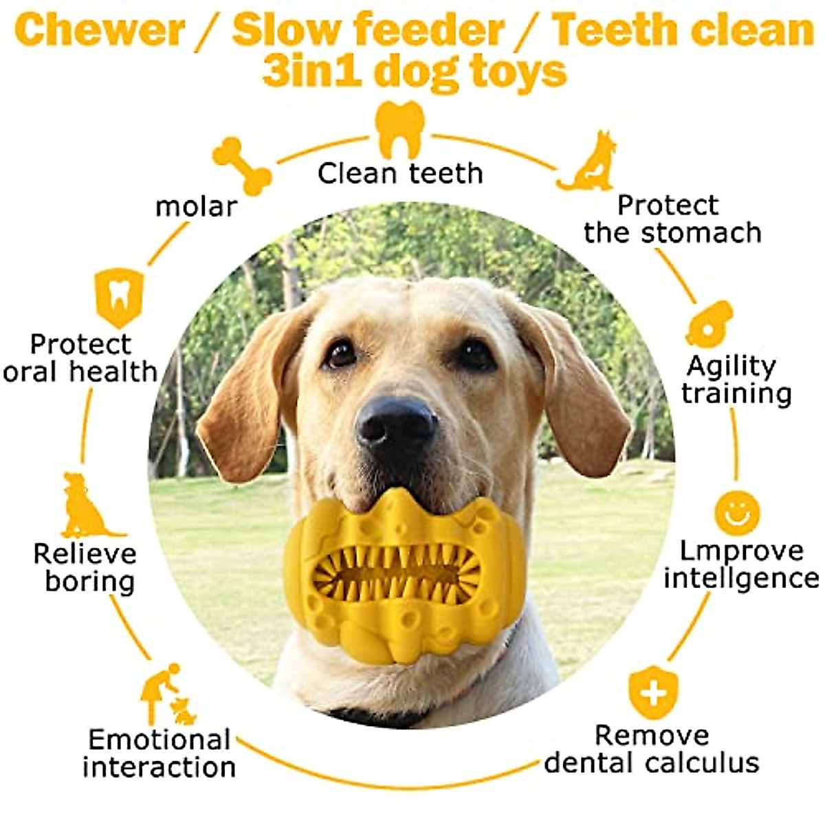 Dog Chew Toys for Aggressive Chewers Large Medium Breeds Dog Puzzle Toys Interactive Treat Dispensing Slow Feeder Indestructible Durable Safe Rubber Teeth Clean Dog Toys Heavy Duty Tough Chew Toys