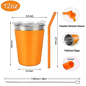 Yummy Sam 5 Pack Kids Cups with Straws and Lids 12 oz Stainless Steel Spillproof Unbreakable Water Drinking Bottle with Non-Slip Heat Insulation Sleeves for Children Adult School Outdoor Home Use