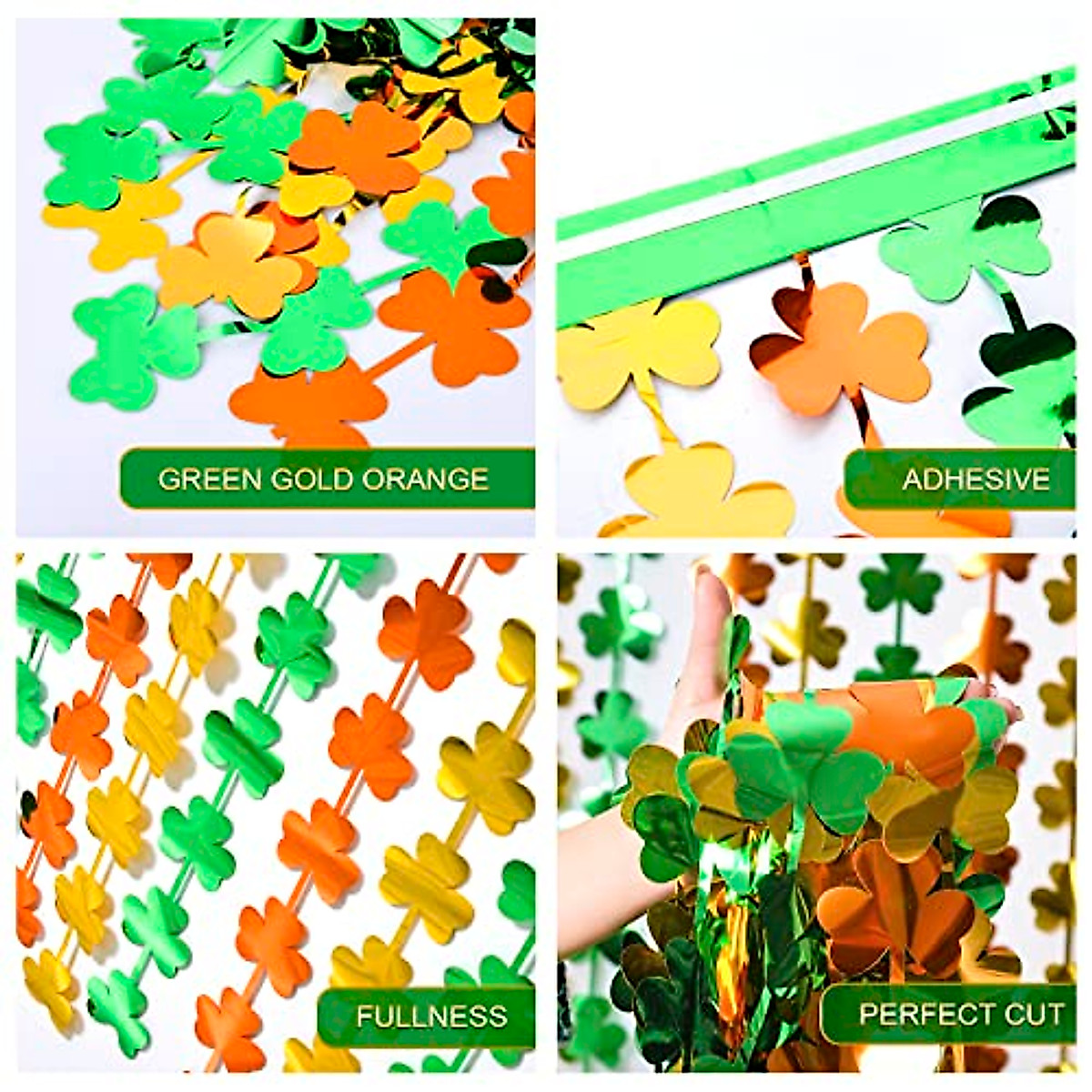 LOLStar 2 Pack St Patricks Day Foil Fringe Curtains St. Patrick's Day Party Decorations 3.3x6.6 ft Shamrock Green Gold Orange Tinsel Curtains Photo Booth Prop Streamers Backdrop for Irish Party Decor