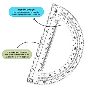 Zonon 2 Pack 12'' Plastic Ruler and 6'' Plastic Protractor Set Clear Ruler Protractor Set Math Geometry Supplies for School Classroom Home Office Drawing(Clear)