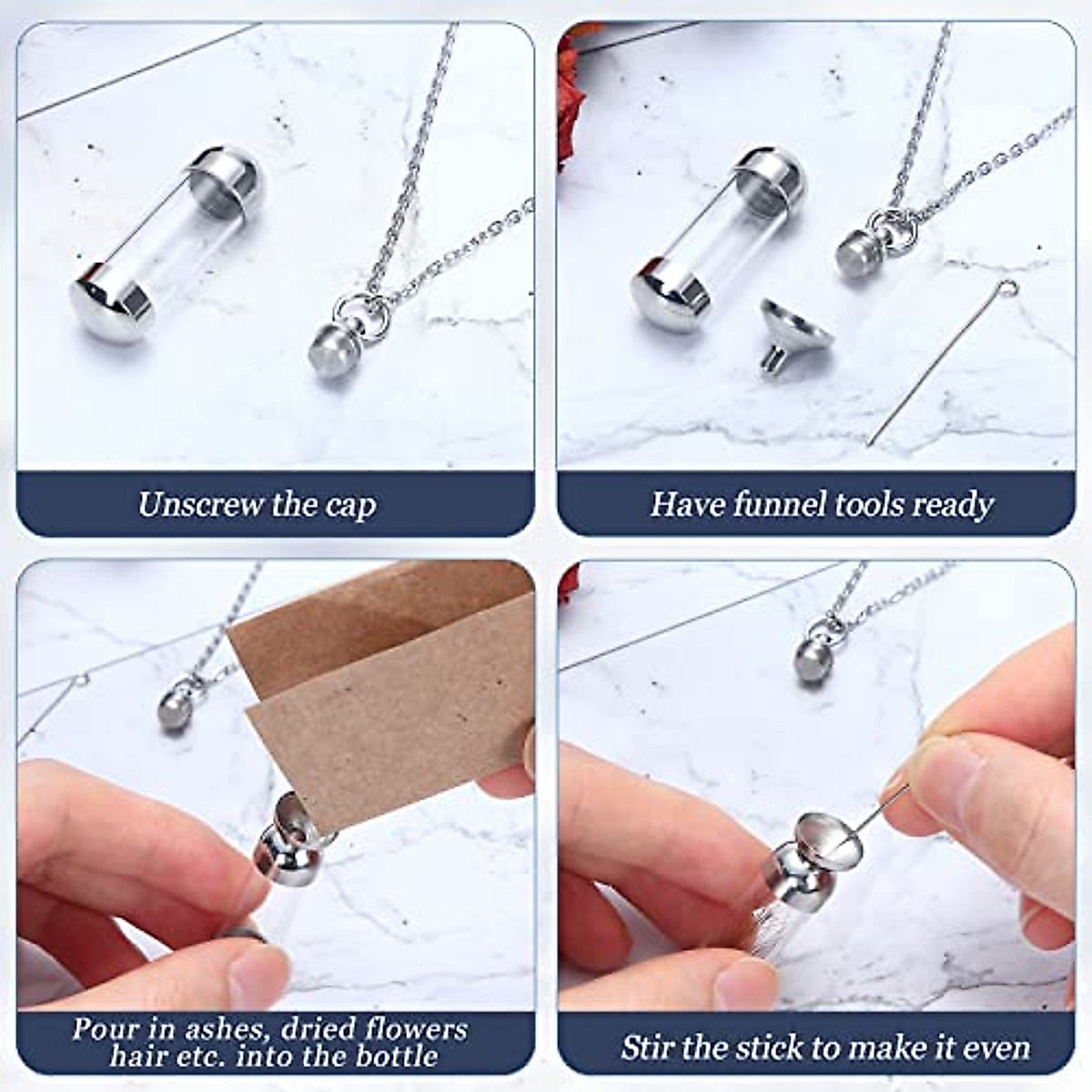 MTLEE Vial Necklace Glass Vial Pendant Stainless Steel Glass Container Necklace Openable Memorial Keepsake Cremation Ashes Holder (12 Pieces)
