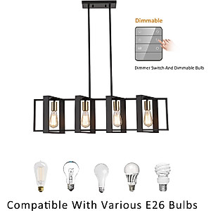 35.4" Kitchen Island Lighting Fixture, Dining Room 4 Lights Chandeliers, Black Wood+Metal Pendant Light for Foyer Hallway Living Room