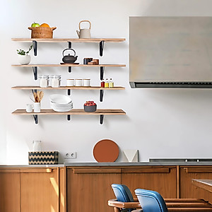 Long Floating Shelves for Books,Wall Hanging Bookshelf Set of 4,Rustic Wall Mount Book Shelf Wood Extra Large for Livingroom Bedroom Kitchen Bathroom Home Office Decor,36 Inches(Carbonized Black)