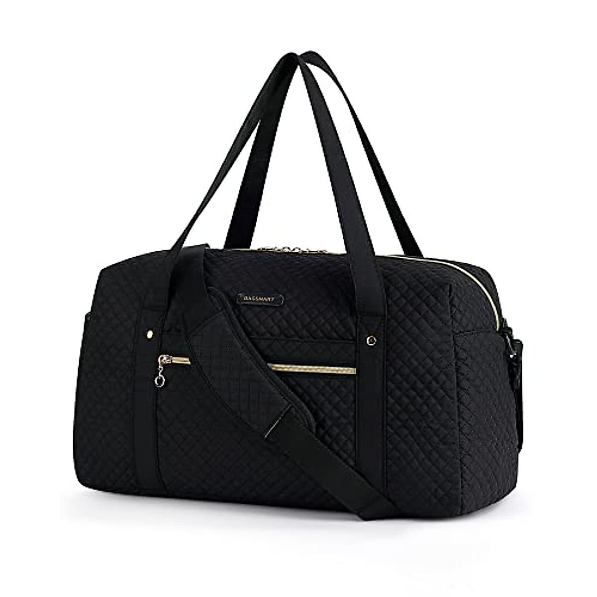 Travel Duffle Bag, BAGSMART 31L Quilted Weekender Overnight Bag for Women, Large Carry On Airport Bag with Wet Pocket & Shoe Bag for Travel, Business Trips, Sports (Black-Basic version)