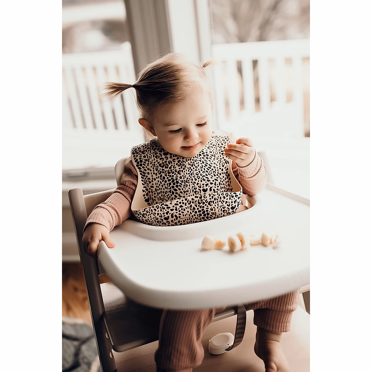 Three Little Tots Modern Silicone Baby Bib – Adjustable Fit Waterproof Catch Bibs ((Leopard)