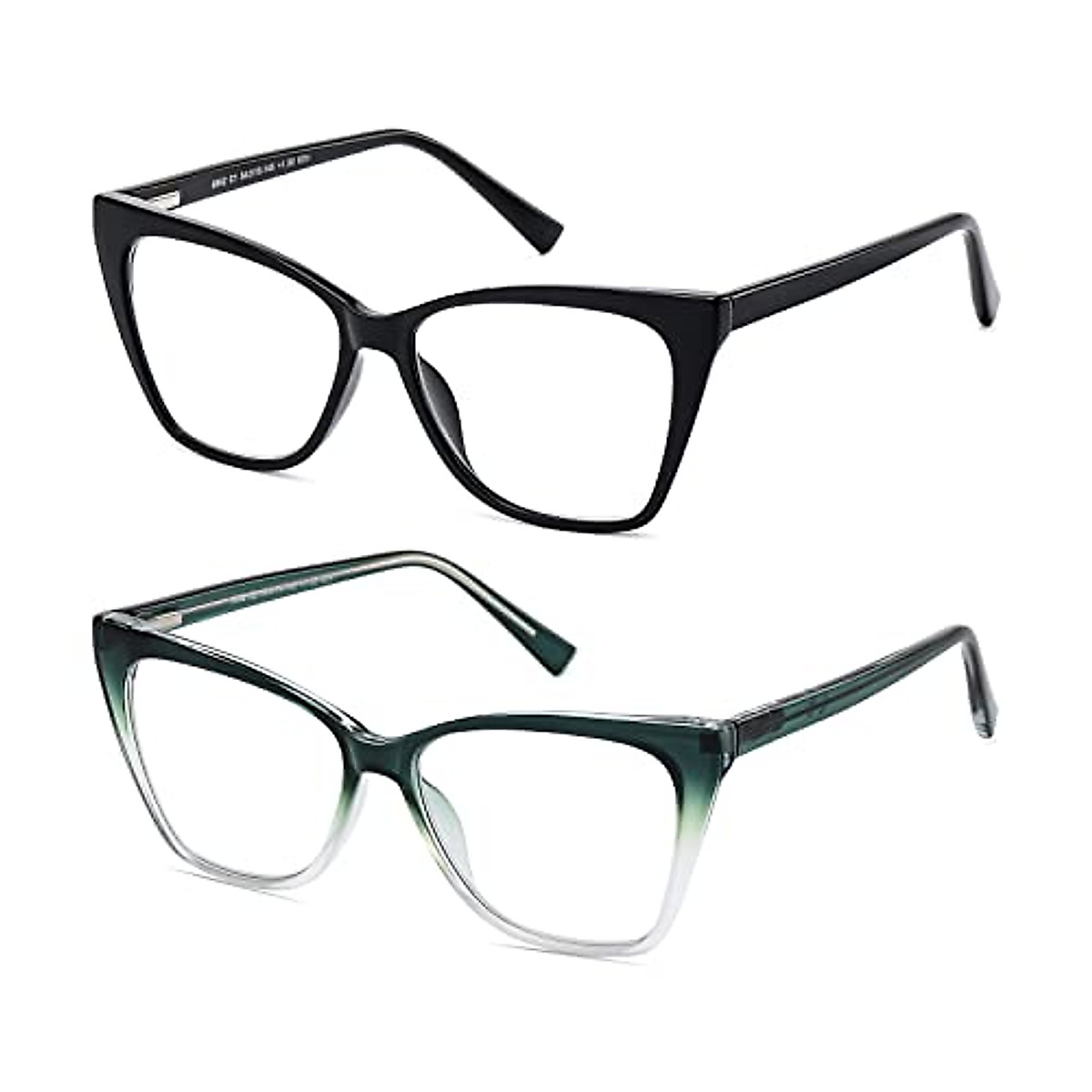 Oversized Reading Glasses Women Cat Eye Photochromic Computer Reader Stylish Ladies Designer Fashion Big Unbreakable Eyewear 2Pack Black & Dark Green +2.25x