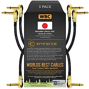 WORLDS BEST CABLES 3 Units - 18 Inch - Pedal, Effects, Patch, Instrument Cable Custom Made Made Using Mogami 2524 Wire and Eminence Gold Plated ¼ inch (6.35mm) R/A Pancake Type Connectors