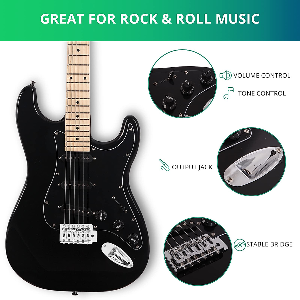 Ktaxon 39 Inch Electric Guitar Kit, Full-Size Beginner Solid Body SSS Pickups Guitar Kit with Gig Bag, 20W Amplifier, Strap, Tremolo Bar, & Cable