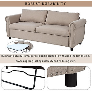 Merax Pull Out Sofa Bed, Queen Sleeper Couch with Memory Foam Mattress, Folding 2-in-1 Design, for Living Room, Guest Bedroom, Office, Beige