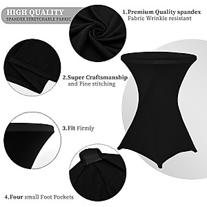 LOKUME 4 Pack Cocktail Spandex Stretch Square Corners Tablecloth 32" x 43" Black Cocktail Table Covers, Fitted High Top Spandex Cocktail Table Tablecloth for Bar Wedding Cocktail Party Banquet
