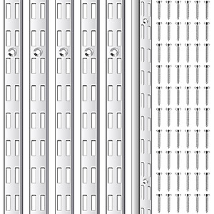 6 Pcs Double Track Shelving System 36 inch Shelf Track Upright Closet Shelves Rail Adjustable Wall Shelves Support for Kitchen Laundry Closet Organization Storage