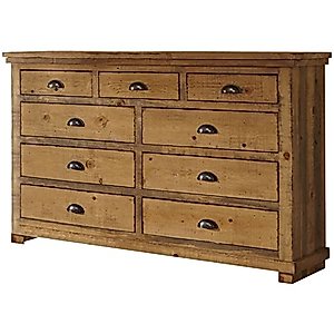 Progressive Furniture Willow Drawer Dresser, 66" x 20" x 44", Distressed Pine