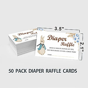 JCVUK Baby Shower Games, 1 Diaper Raffle Standing Sign with 50 Diaper Raffle Tickets,Purple Bunny Theme Babyshower Party Decorations and Supplies For Boys or Girls(LBLK-B05)