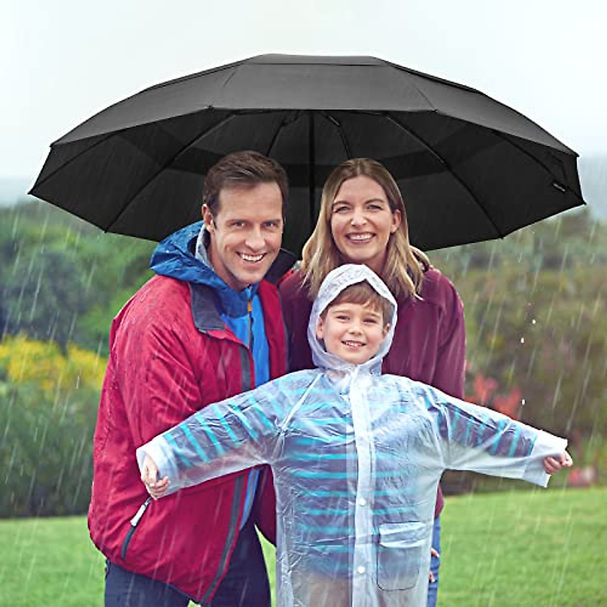 G4Free 62 Inch Large Golf Umbrella Compact Reverse Travel Umbrella 10 Ribs Windproof for Rain Double Canopy Automatic Open Close (Black)