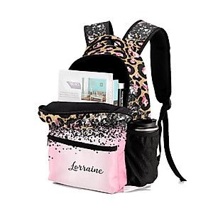 Liveweike Pink Leopard Print Personalized Kids Backpack with Name Teen Girl Boy Primary School Travel Bag