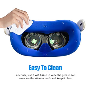 LEABBY 2Pcs VR Silicone Face Cover for Oculus Quest 2,Light-Thin VR Face Pads,Waterproof Anti-Dirty Replacement Facial Cushion VR Pads Accessories (2Pcs/Red+Blue)