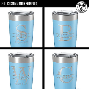 Personalized 20oz (17 Colors) Powder Coated Insulated Stainless Steel Tumbler with Lid, Custom Etched, Customized Engraved Gift Idea for Women Men Her Him, Halpert Monogram Initial Name (Light Blue)