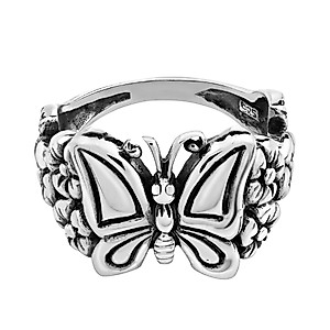 AeraVida Tropical Butterfly Garden Floral Clusters .925 Sterling Silver Ring (8)