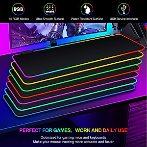 TalkWorks Extra Large RGB Gaming Mousepad - Non-Slip Rubber Base, Micro-Textured Durable Cloth, 7 Colors, 14 Lighting Modes, On/Off Light Switch, USB Device Interface - 12 x 31.5 Inches, Black