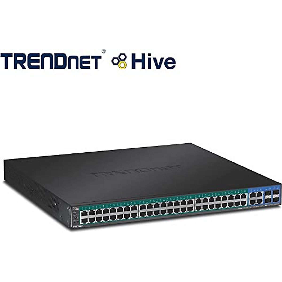 TRENDnet 52-Port Gigabit Web Smart PoE+ Switch, 48 Gigabit PoE+ Ports, 4 Shared Gigabit Ports (RJ-45 Or SFP), 370W PoE Power Budget, 104Gbps Switching Capacity, Lifetime Protection, Black, TPE-5240WS