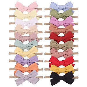 doboi 20PCS Baby Girls Headbands Hair Bows Nylon Linen Hairbands Handmade Hair Accessories for Newborn Infant Toddlers Little Girl and Kids