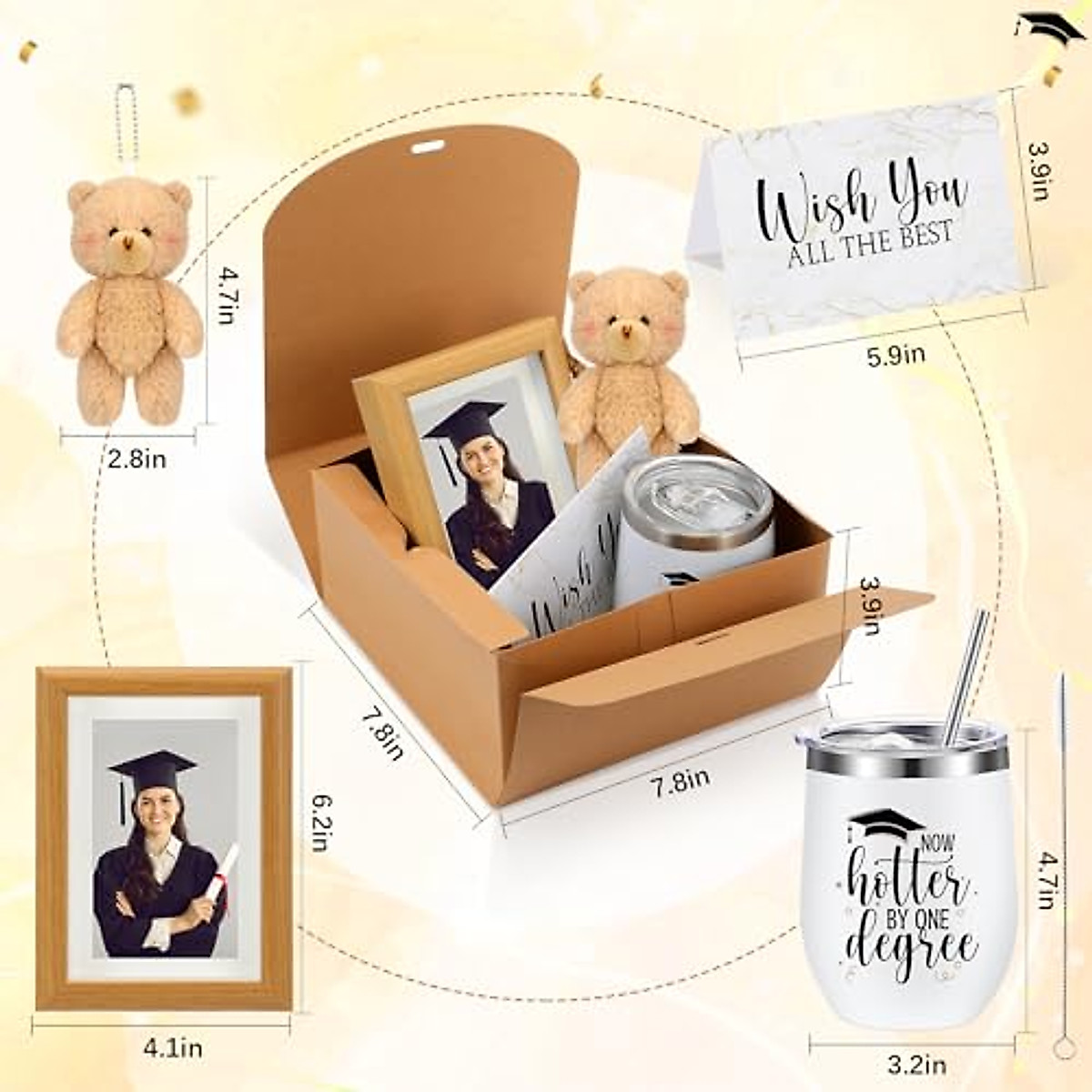 Maxdot Graduation Gifts Set 2024 Congrats Grad Tumbler and Bear Grad Gifts for Her Him Now Hotter by One Degree Include Photo Frame Wine Tumbler Bear Card Gift Box for Student Friend Graduate