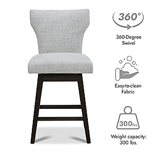 Watson & Whitely 360° Swivel Barstools Set of 2 for Kitchen Island, Easy to Clean Fabric Upholstered Counter Height Bar Stool with Back and Solid Wood Legs, 26" H Seat, White (Multi-Colored)