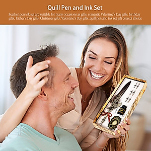 Feather Pen Set,Calligraphy Fountain Dip Feather Pen and Ink Set for Writing,Christmas Gift for Handwriting Lovers Birthday Gift,Luxury Vintage Signature Pen-Grey