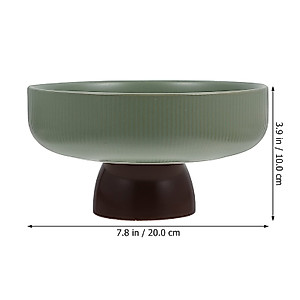 YARDWE Ceramic Footed Bowl Round Bowl Decorative Fruit Dish Holder Dessert Display Stand Foosd Serving Tray for Kitchen Counter Centerpiece Table Decoration Green