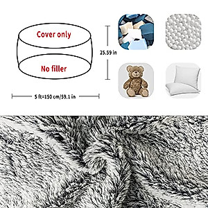 YudouTech Bean Bag Chair Cover(Cover Only,No Filler),Big Round Soft Fluffy PV Velvet Washable Bean Bag Lazy Sofa Bed Cover for Adults,Living Room Bedroom Furniture Outside Cover,5ft Dark Grey.