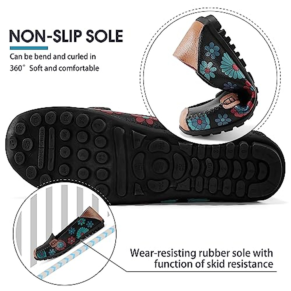 Ablanczoom Womens Loafers Flats Shoes: Women Comfortable Soft Floral Print Dress Loafer Casual Slip on Walking Driving Shoe Black