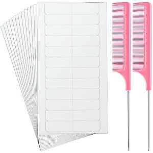Vesici 288 Pcs Hair Extensions Tape Tabs Double Sided Tape in Hair Extension Remover with Rat Tail Parting Combs Adhesive Extension Replacement for Women Holiday Favors, 4 cm x 0.8 cm(White, Pink)