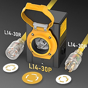 TOOLIOM 30 Amp Generator Cord 40FT and 30 Amp Generator Inlet Box, NEMA L14-30P/L14-30R Generator Cord, 125/250V 7500W 10 AWG SJTW Generator Power Cord, Pre-Drilled Generator Inlet Box, UL&ETL Listed