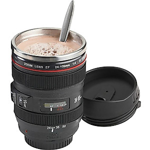 Yepteeps Coffee Mug, Camera Lens Travel Thermos, Stainless Steel Insulated Cup with Easy Clean Lid (Leak Proof)